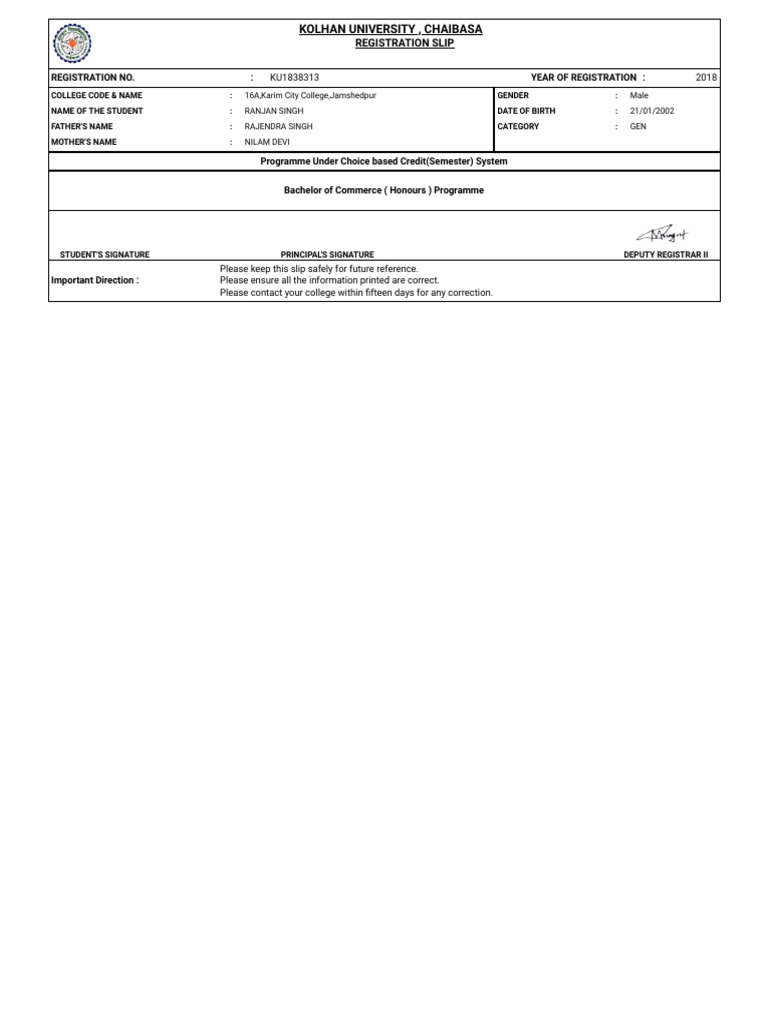 Registration Slip - KU 2018 - 2021 | PDF