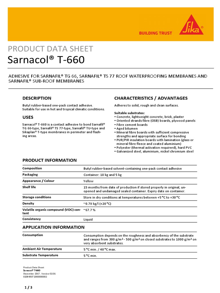 Sarnacol® T-660: Product Data Sheet | PDF | Adhesive | Concrete