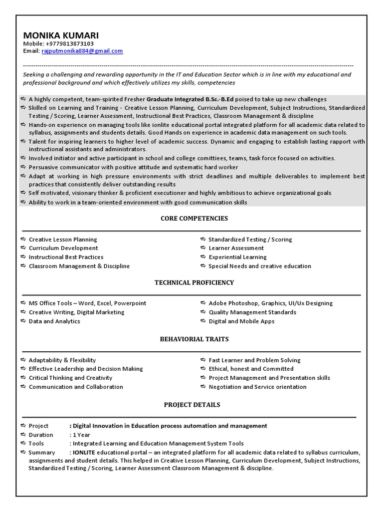 Monika Resume | Download Free PDF | Curriculum | Learning