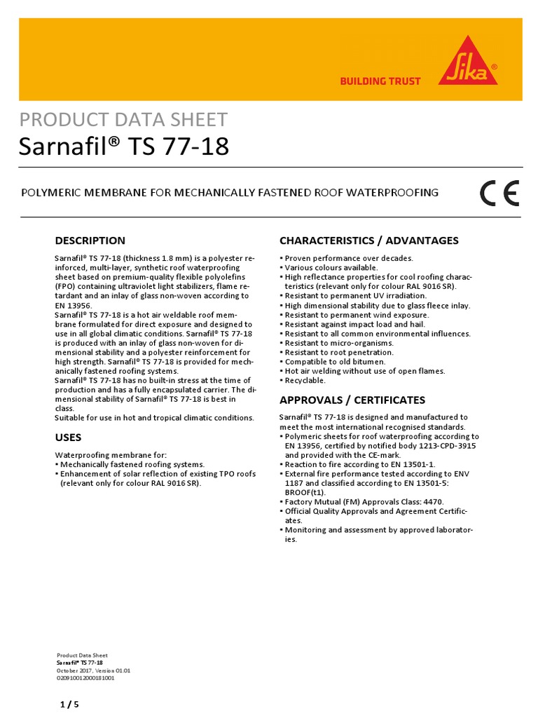 Sarnafil Ts 77-18 | PDF | Welding | Construction