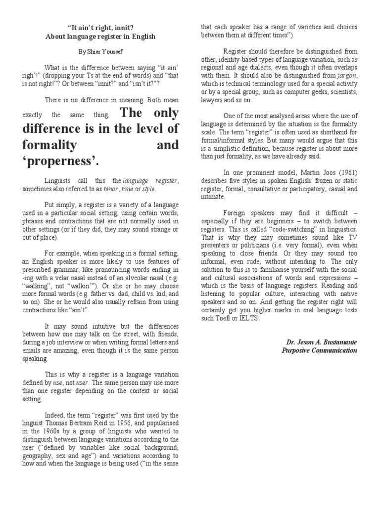 It Ain't Right, Innit | PDF | Linguistics | Human Communication