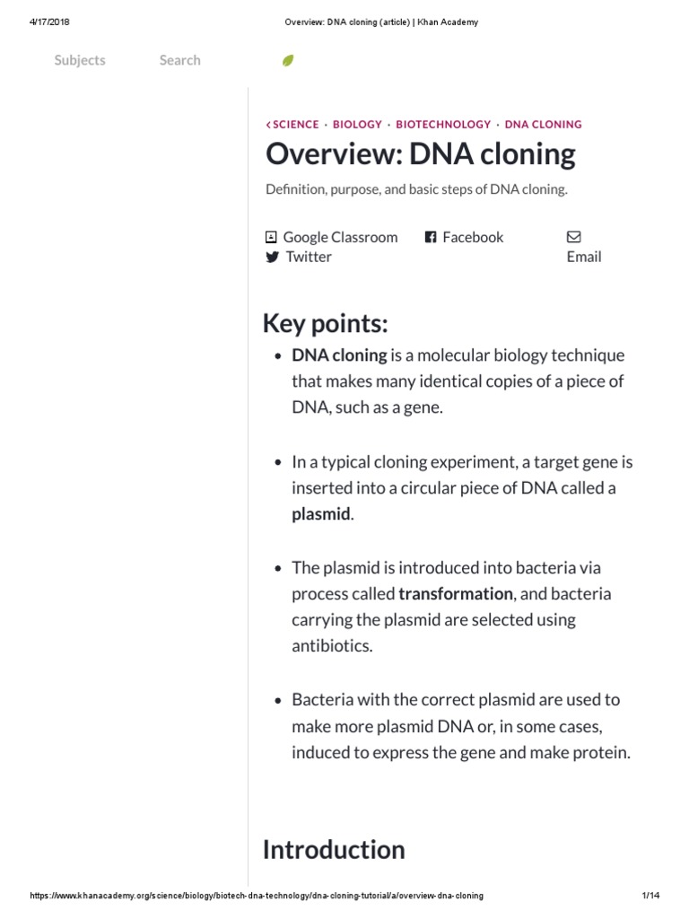 Overview - DNA Cloning (Article) - Khan Academy | PDF | Molecular ...