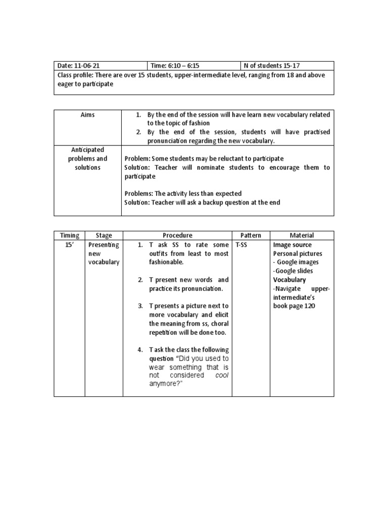 Lesson Plan tp1 | PDF