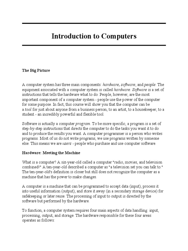 Introduction To Computers: The Big Picture | PDF | Computer Data Storage | Input/Output