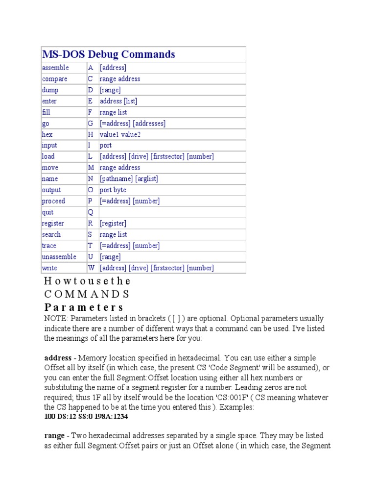 Ms Dos Debug Commands Pdf Assembly Language Computer File 6992