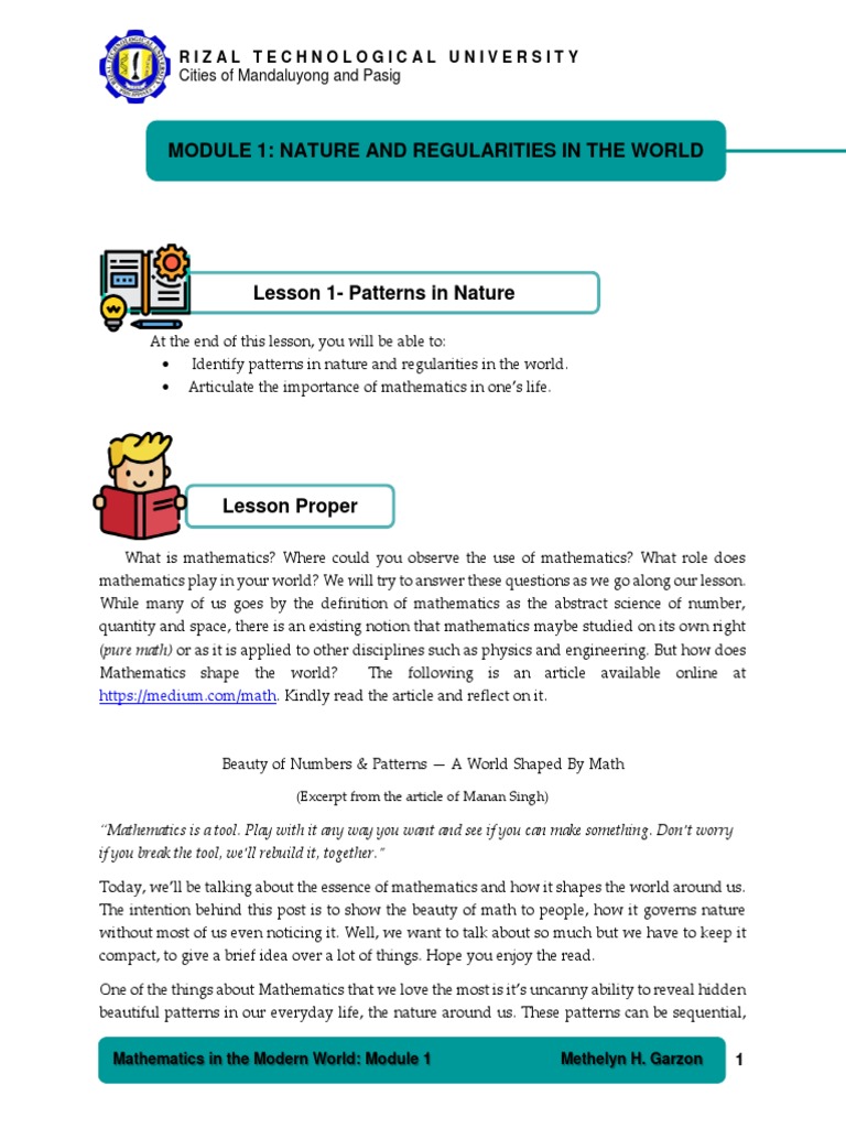 Module 1: Nature and Regularities in The World: Rizal Technological University | Download Free ...