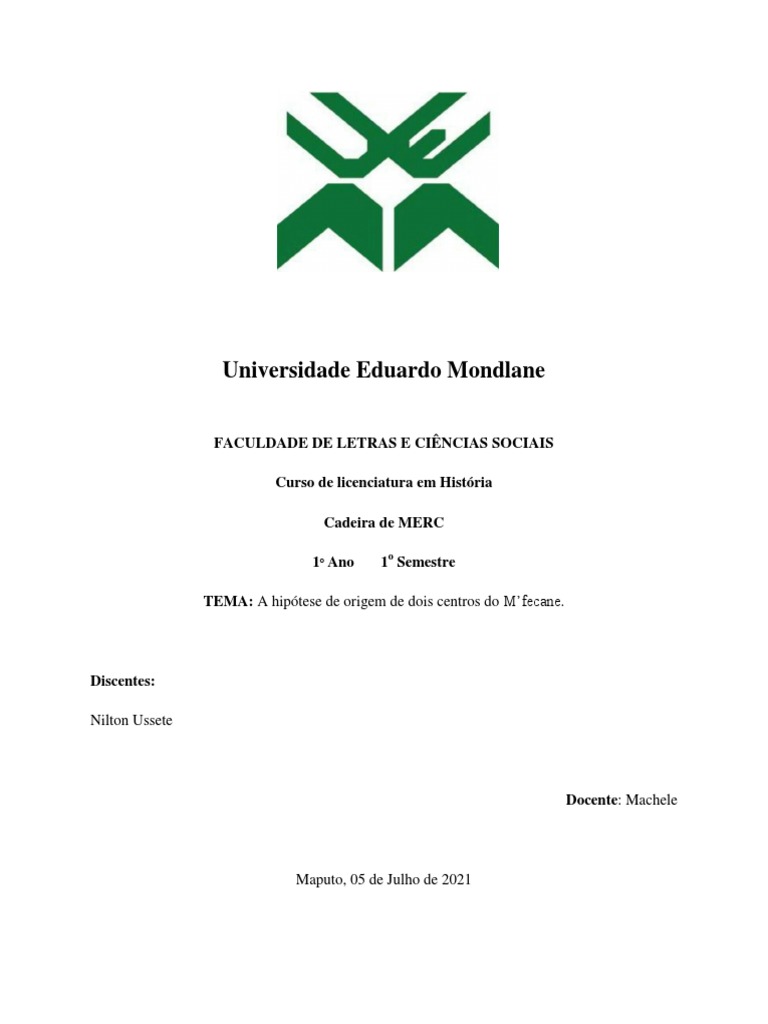 Hipóteses sobre Centros do M'fecane | PDF | Moçambique | África