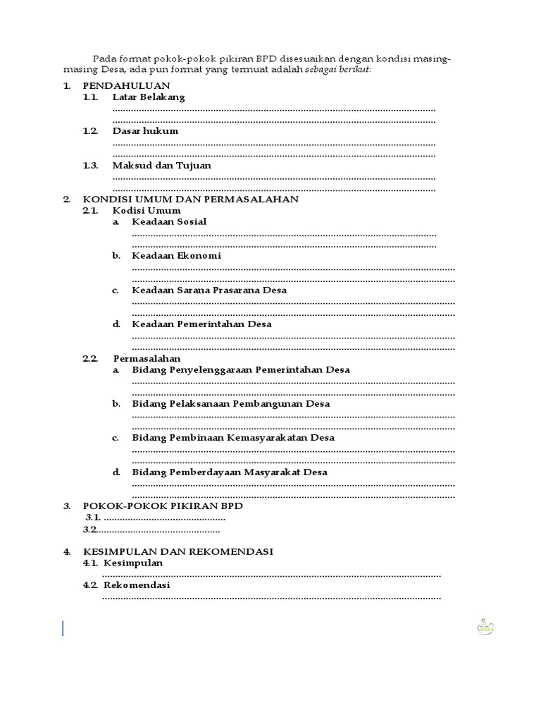 Contoh Format Pokok Pokok Pikiran BPD | PDF