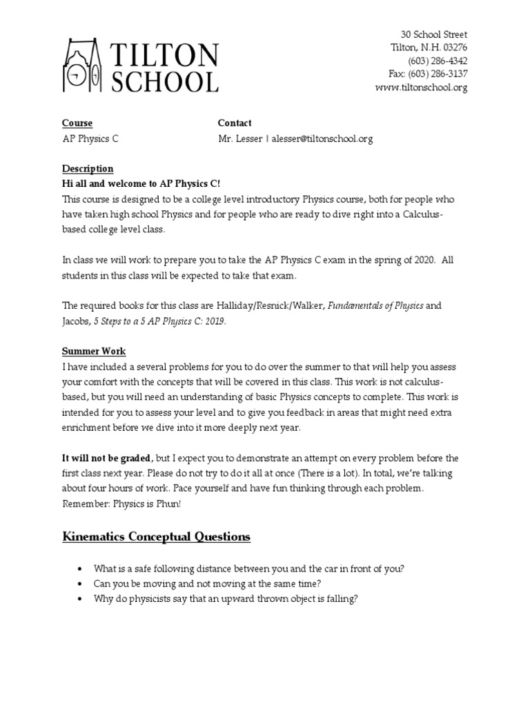 AP Physics C Course Overview and Questions | PDF | Acceleration | Force