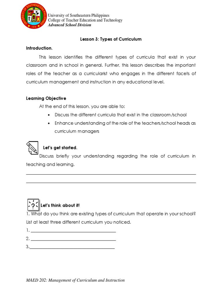 Lesson 3 - MAED 202 | PDF | Curriculum | Teachers