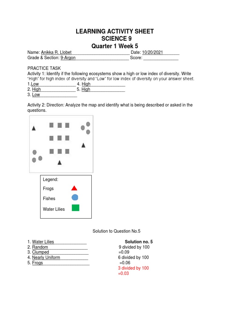Learning Activity Sheet Science 9 Quarter 1 Week 5: 3 Divided by 100 0. ...