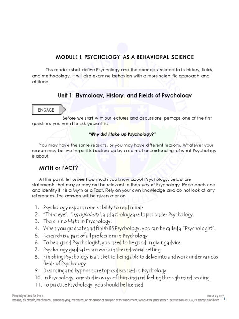 Introduction to Psychology Module 1 | PDF | Psychology | Behavior