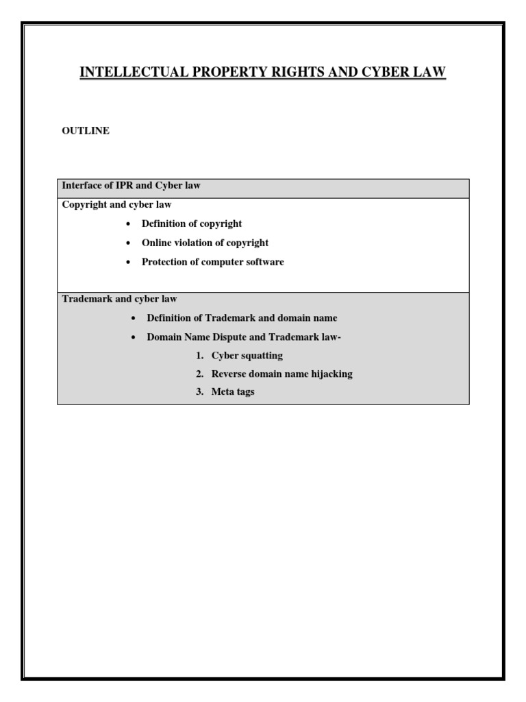Intellectual Property Rights and Cyber Law: Outline | PDF | Copyright ...
