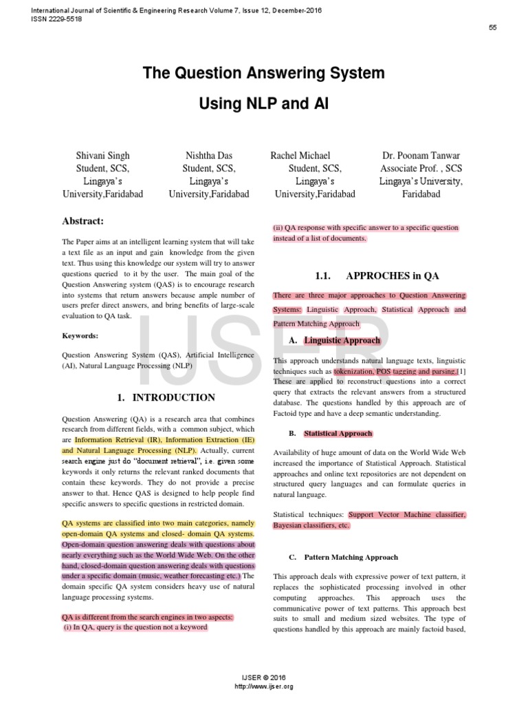 The Question Answering System Using NLP and AI | PDF | Information ...