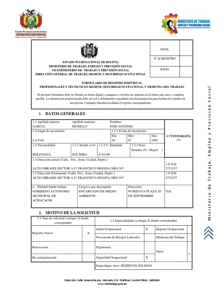 Formulario Inscripcion Ministerio de Trabajo | PDF