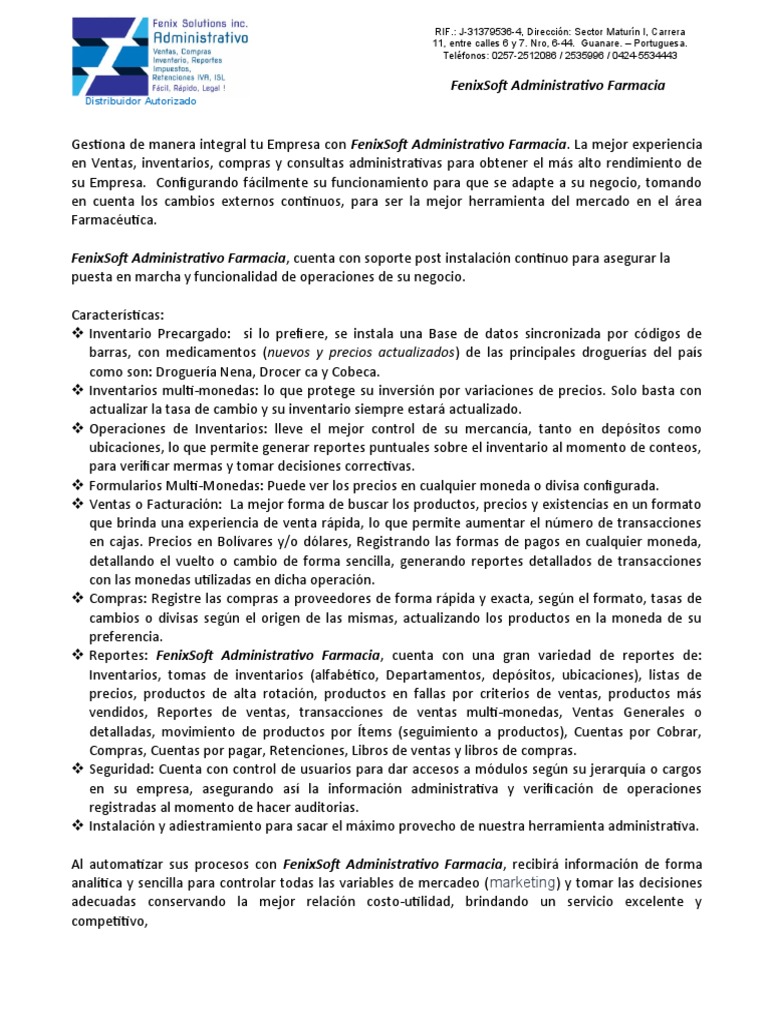 FenixSoft Administrativo | PDF | Marketing | Farmacia