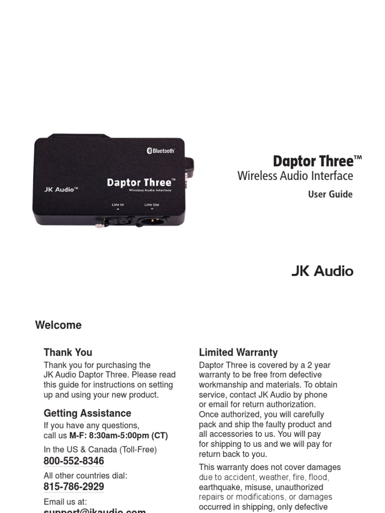 JK Audio Daptor Three User Guide | PDF | Bluetooth | Wireless