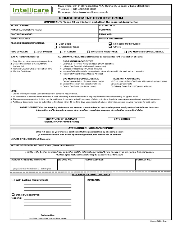 Reimbursement Request Form | PDF | Patient | Medical Prescription