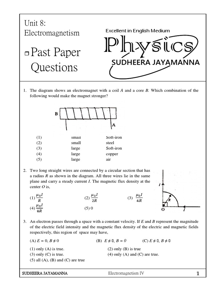 Past Paper Questions: Physics | PDF | Transformer | Magnetic Field