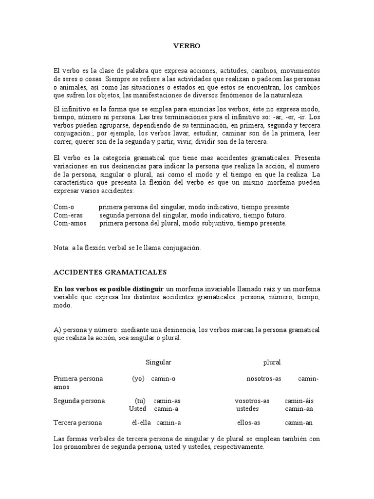 El Verbo | PDF | Verbo | Numero Gramatical