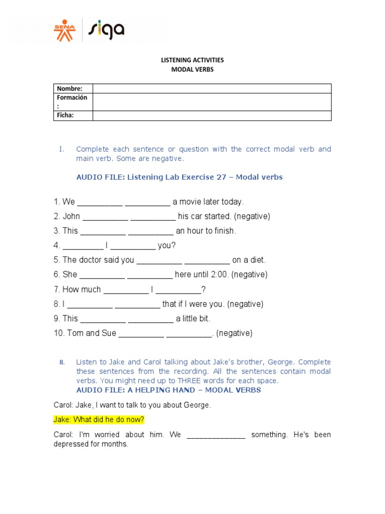 Modal Verbs Listening Activities | PDF | Verb | Grammar