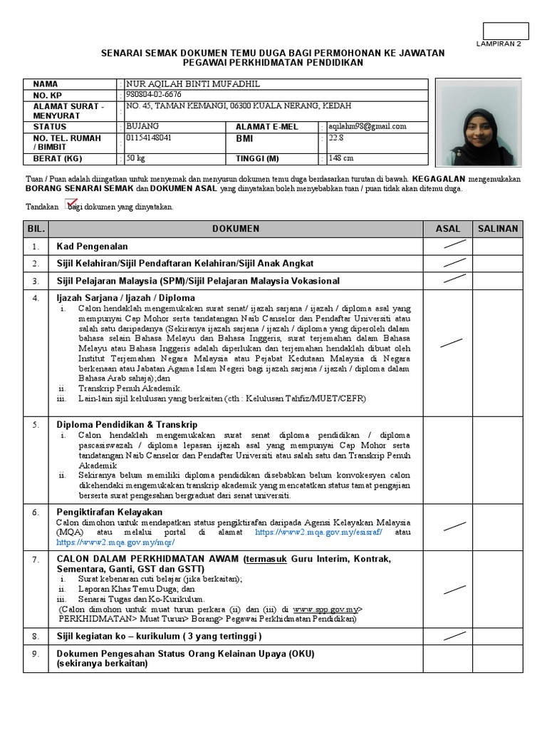 Senarai Semak Dokumen | PDF