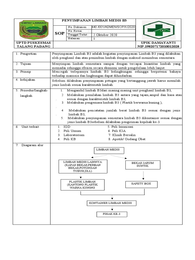 Sop Penyimpanan Limbah B3 | PDF