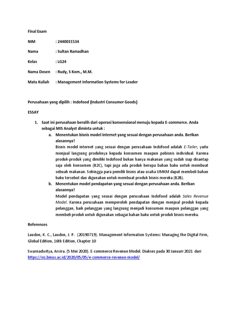 Jawaban Uas Mis | PDF | Bisnis