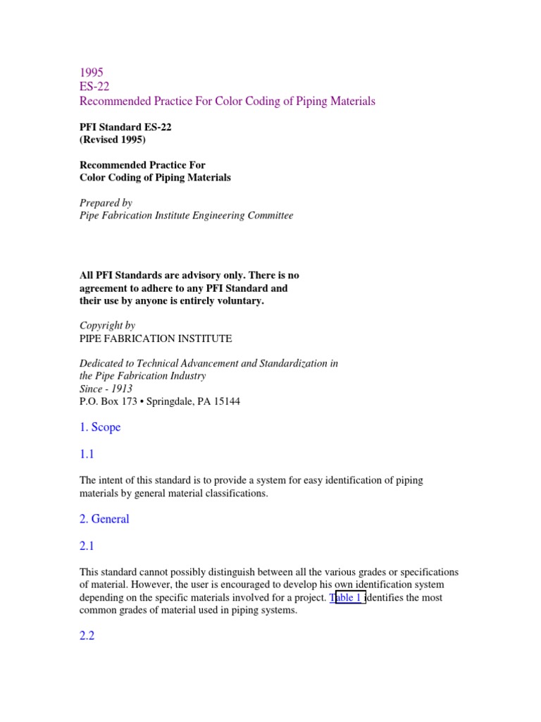 ES 22 Color Coding of Piping Materials | Download Free PDF | Pipe ...