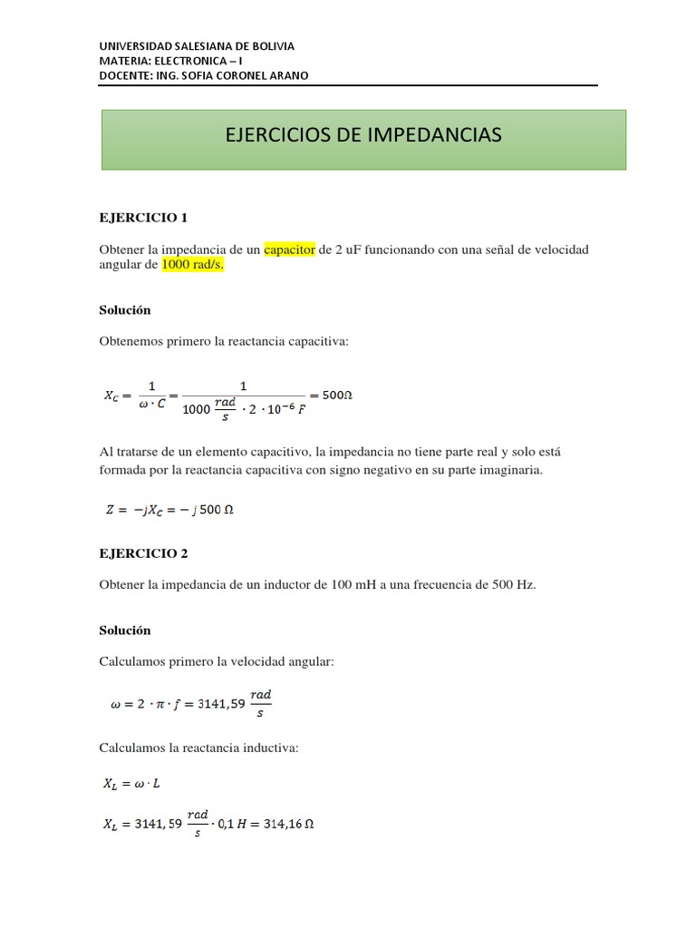 Ejercicios Impedancia | PDF | Impedancia eléctrica | Inductor