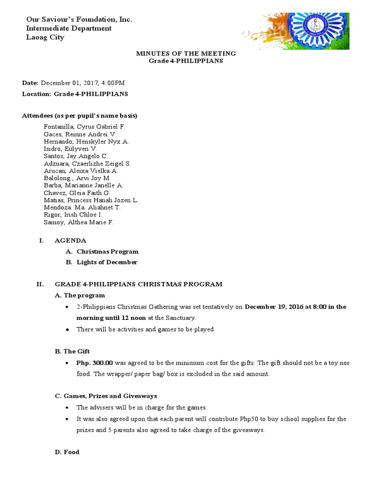 Grade 4 Christmas Party Agenda | PDF