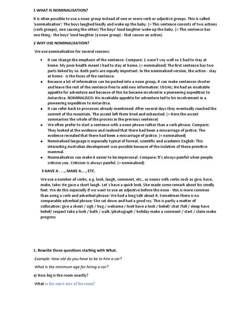 1 What Is Nominalisation?: Example: How Old Do You Have To Be To Hire A ...