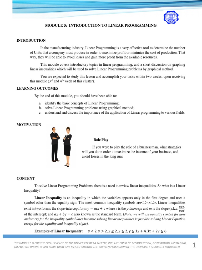 Module 5 Introduction To Linear Programming Pdf Linear Programming