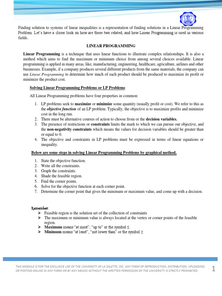 Module 5 Lesson 2 Pdf Linear Programming Mathematical Optimization 7887