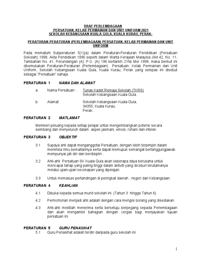Draf Perlembagaan Tkrs 2021 | PDF