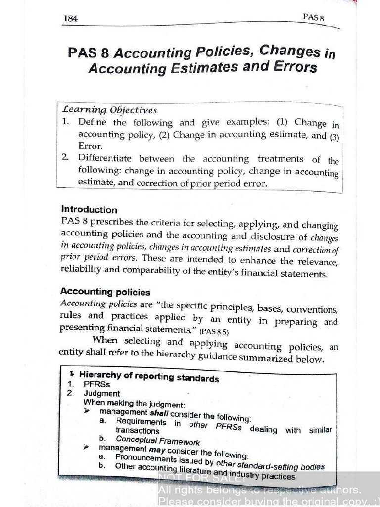 PAS 8 Accounting Policies Changes in Accounting Estimates and Errors | PDF
