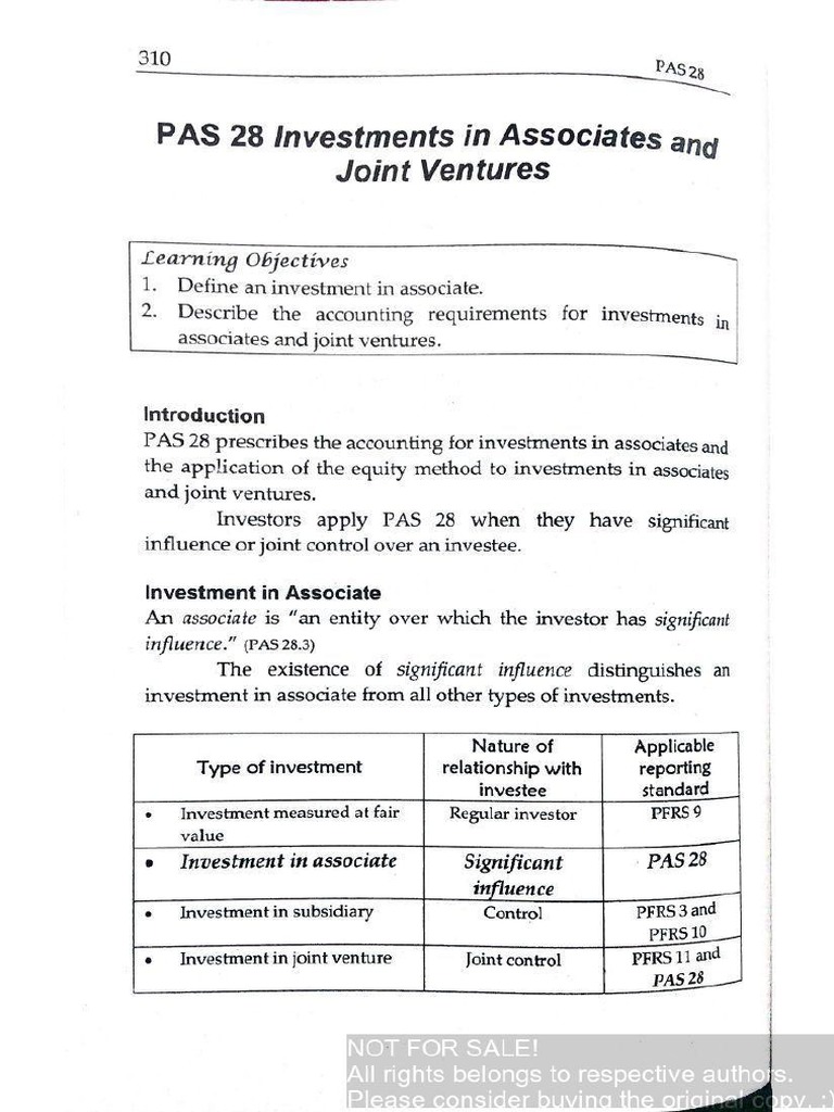 PAS 28 Investment in Associates and Joint Ventures | PDF