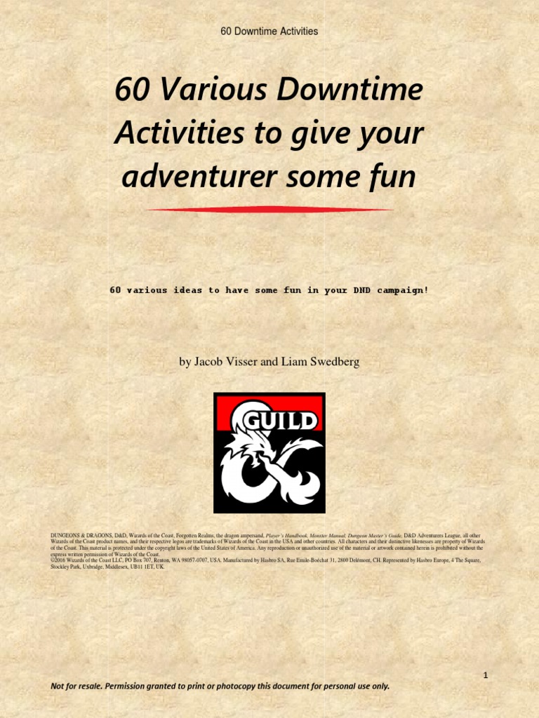 60 Various Downtime Activities To Give Your Adventurer Some Fun | PDF ...