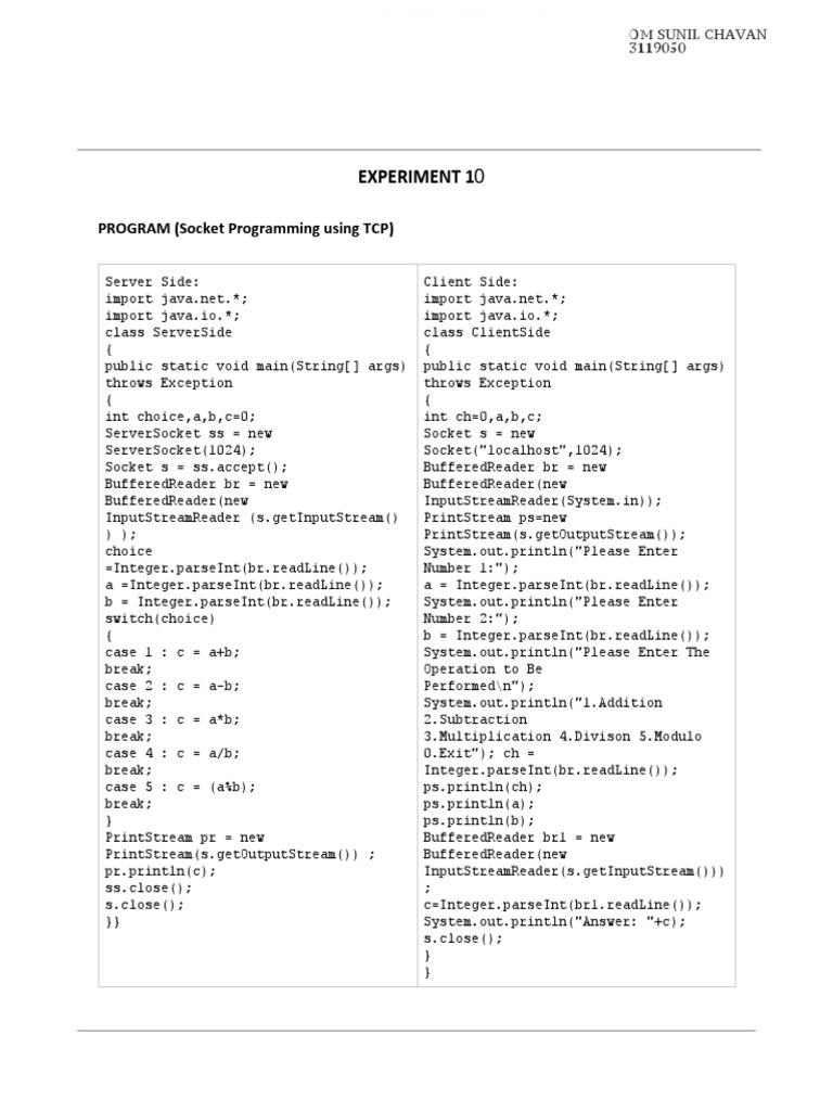Experiment 1: PROGRAM (Socket Programming Using TCP) | PDF | Internet ...