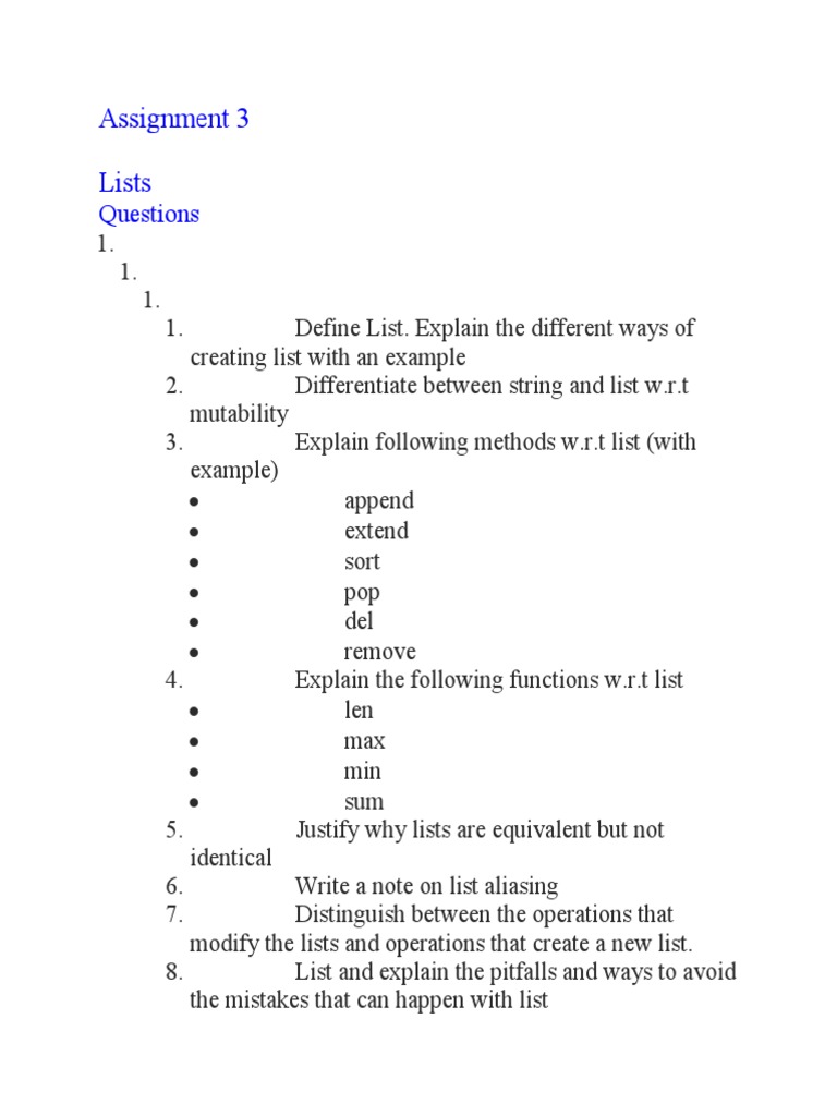 Assignment 3 Lists: Questions | PDF | Parameter (Computer Programming) | Function (Mathematics)