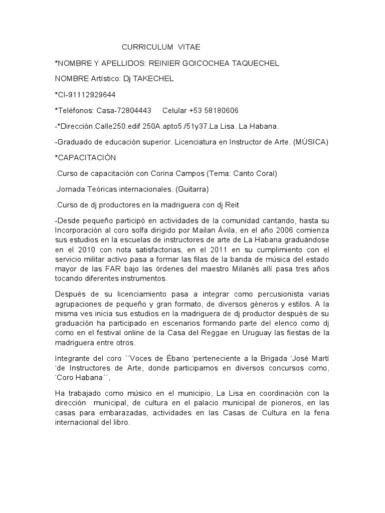 CV de Dj Takechel: Músico y Productor | PDF