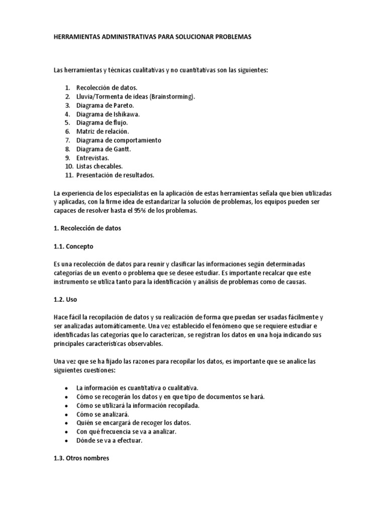Herramientas Administrativas para Solucionar Problemas - Carla | PDF | Lluvia de ideas | Matriz ...