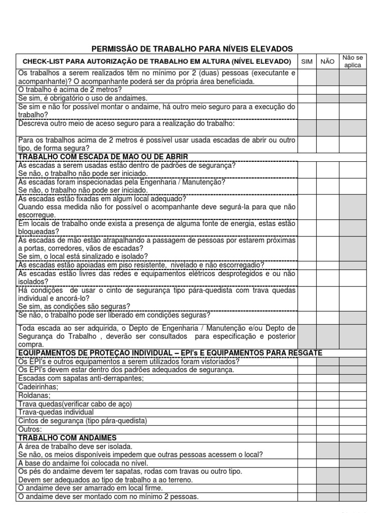 Check-list de Segurança para Trabalho em Altura | PDF | Andaime ...
