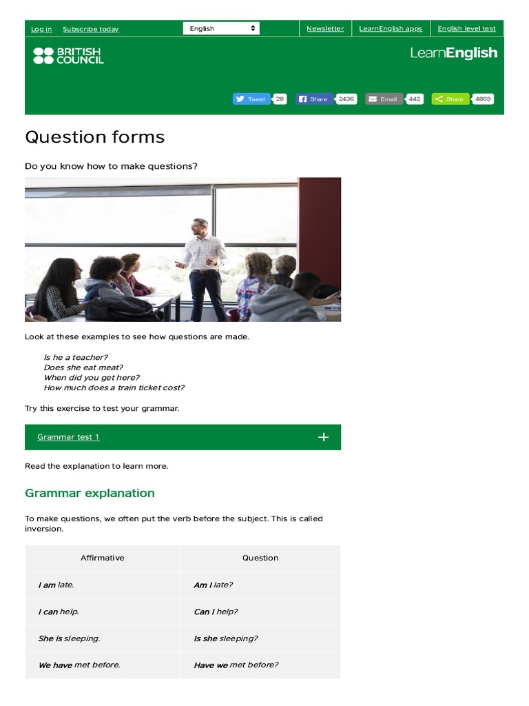 Question Forms - Grammar - Beginner To Pre-Intermediate - British ...