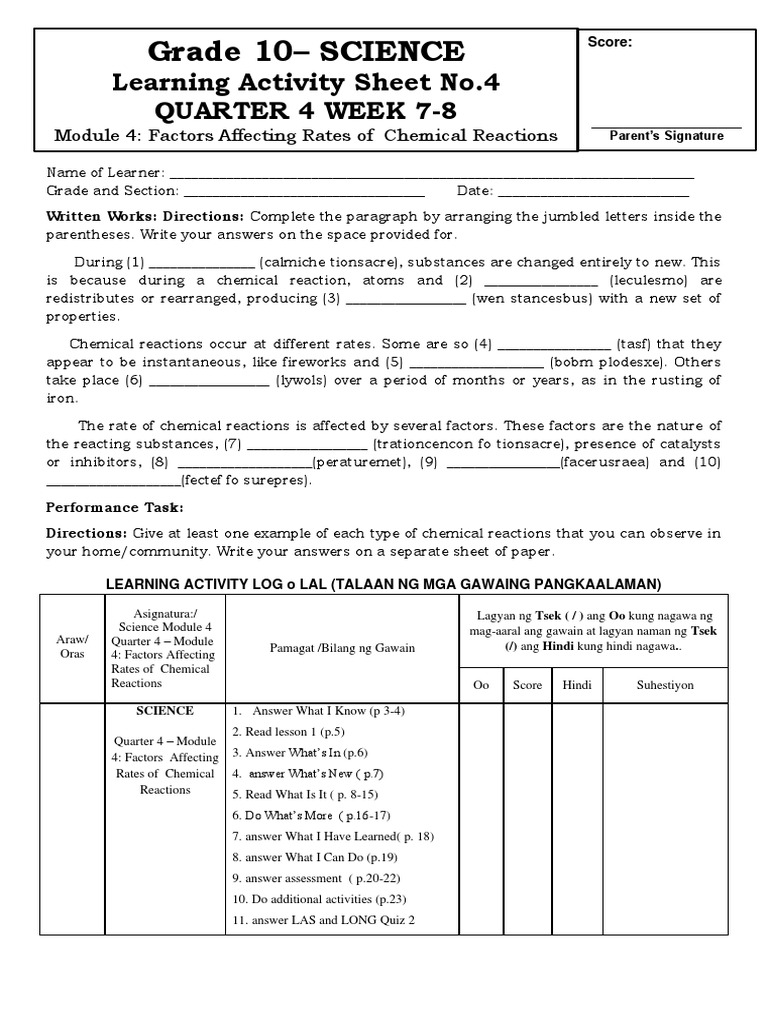 Factors Affecting Chemical Reaction Rates: An Analysis of a 10th Grade ...