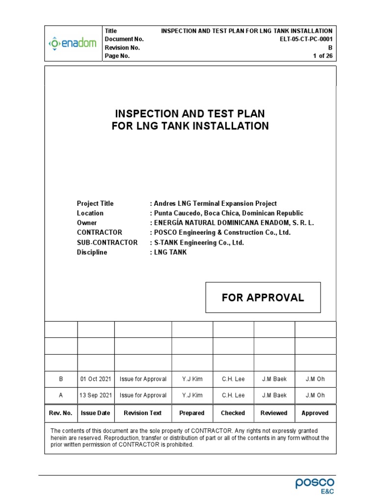 Inspection and Test Plan For LNG Tank Installation | PDF ...