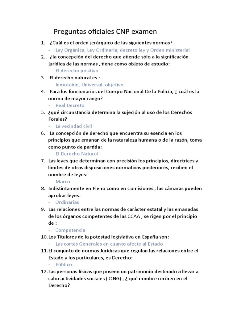 Preguntas Oficiales CNP Examen | PDF | Ciencias Políticas | Ley Pública