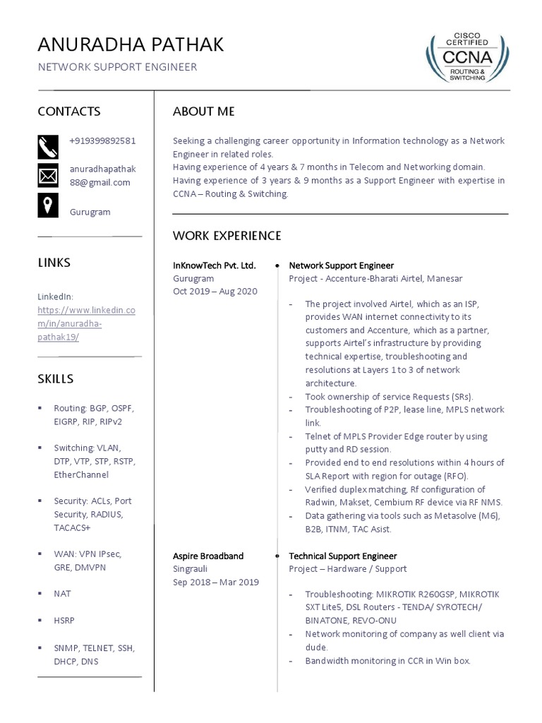 Anuradha Pathak Update Resume | PDF | Computer Network | Cisco Certifications
