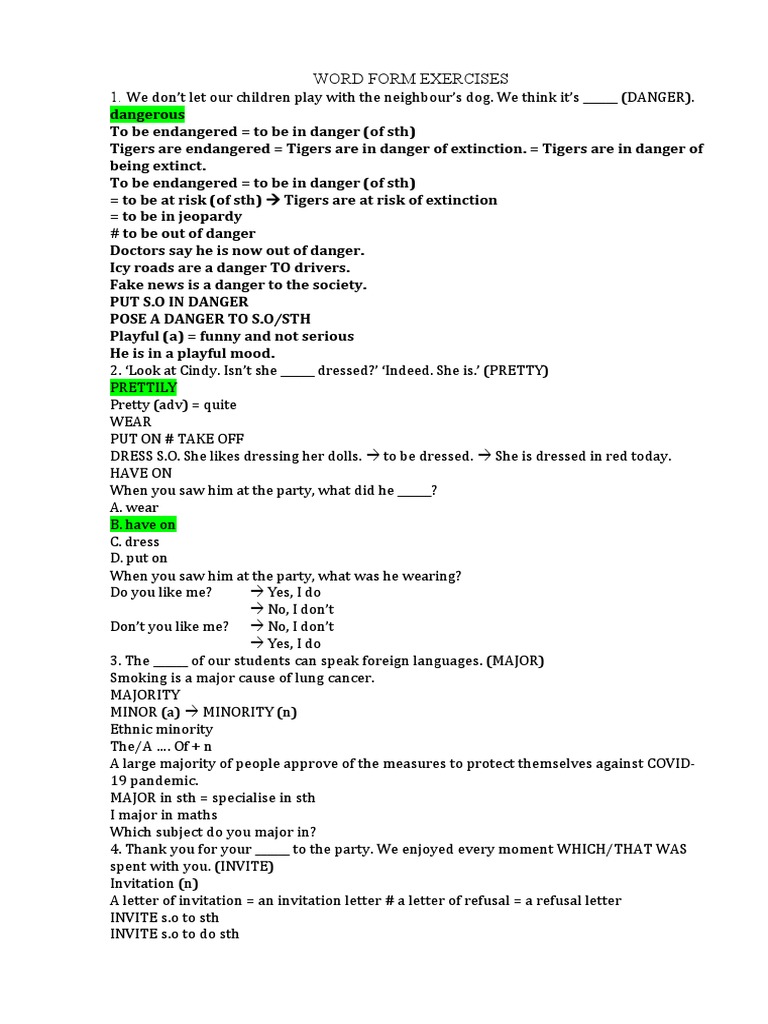 Word Form Exercises 11.8.9.1 | PDF | Laughter