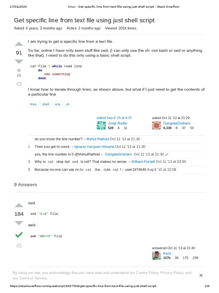 Linux Get Specific Line From Text File Using Just Shell Script Stack Overflow Pdf 0666